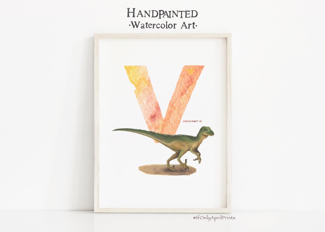 Letter V, Velociraptor Dinosaur Print, Vertical ABC Dinosaur ...