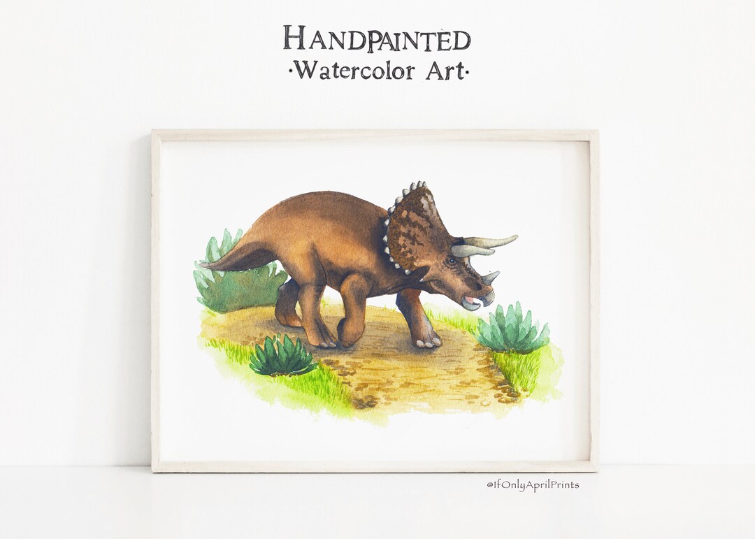 Triceratops Watercolor Dinosaur Illustration, INSTANT DOWNLOAD, Kids ...