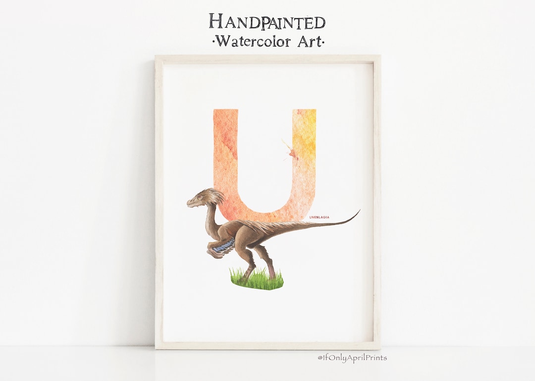 Letter U Unenlagia Dinosaur Watercolor Print: ABC Kids Room Decor ...