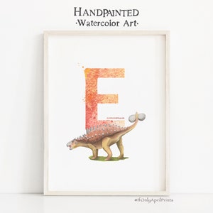 Letter E, Euoplocephalus Dinosaur Print, Vertical ABC Dinosaur ...