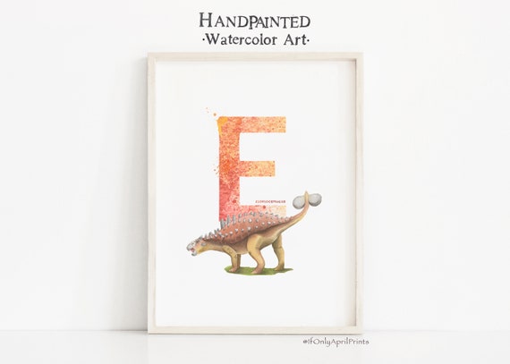 Letter E Euoplocephalus Dinosaur Print Vertical ABC Dinosaur | Etsy