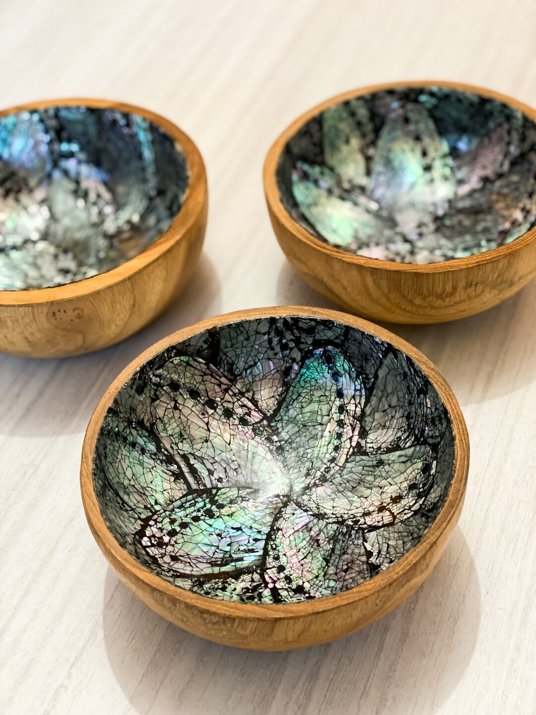Shell Inlay Wooden Bowl, Sea Shell Serving Bowls, Decorative Shell ...