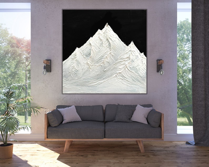 Mountain Textured Wall Art | Minimalist Art | Black and White Textured ...