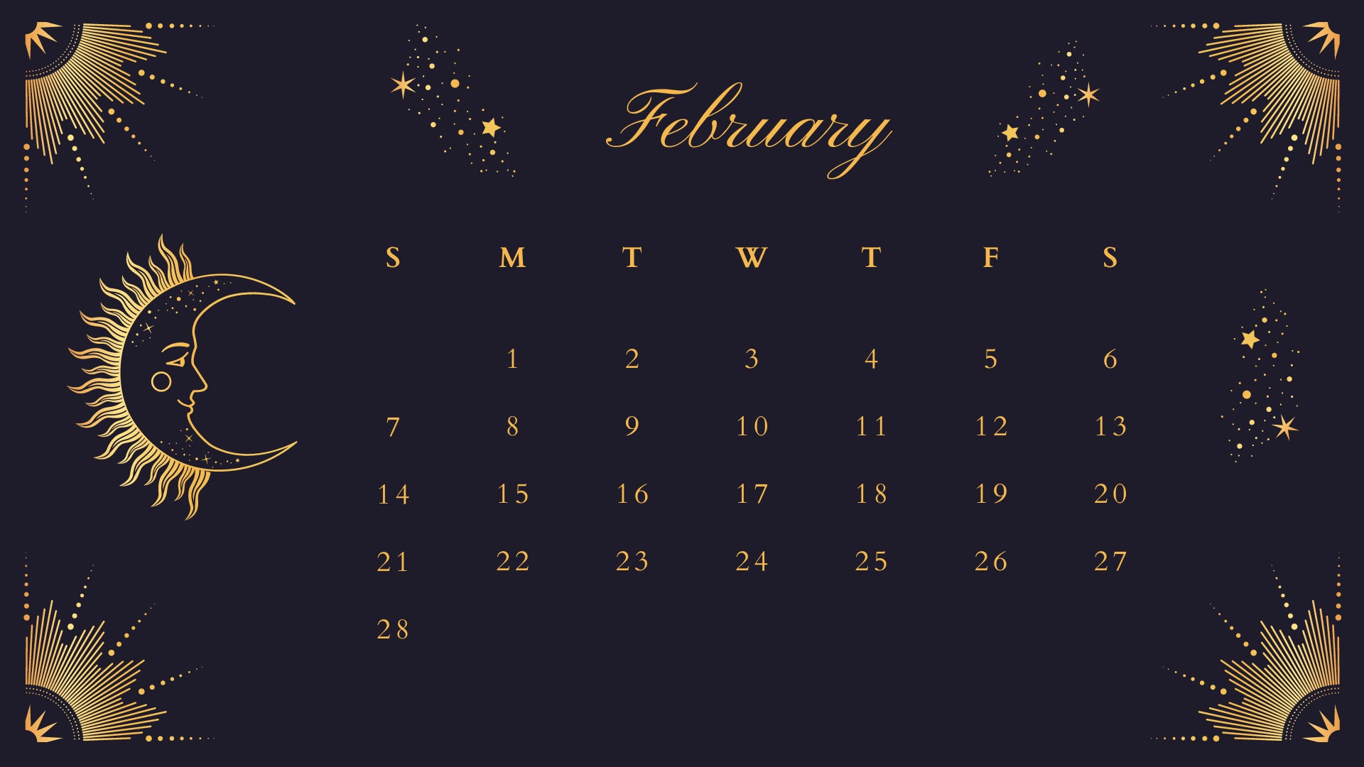 Black and Gold Printable Calendar | Etsy