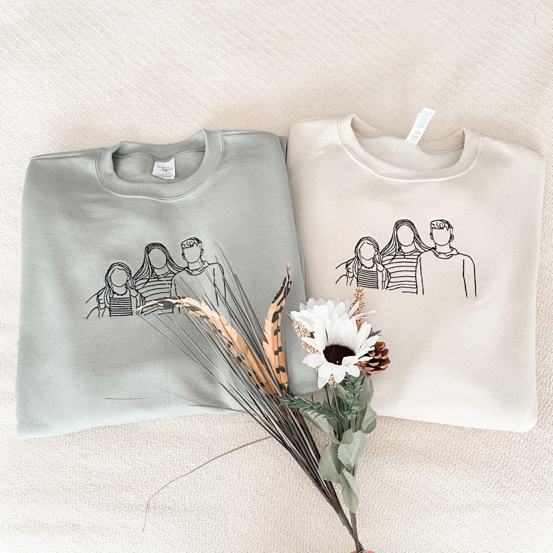 Personalized Custom Embroidered Family Friend Portrait Outline Sweater ...