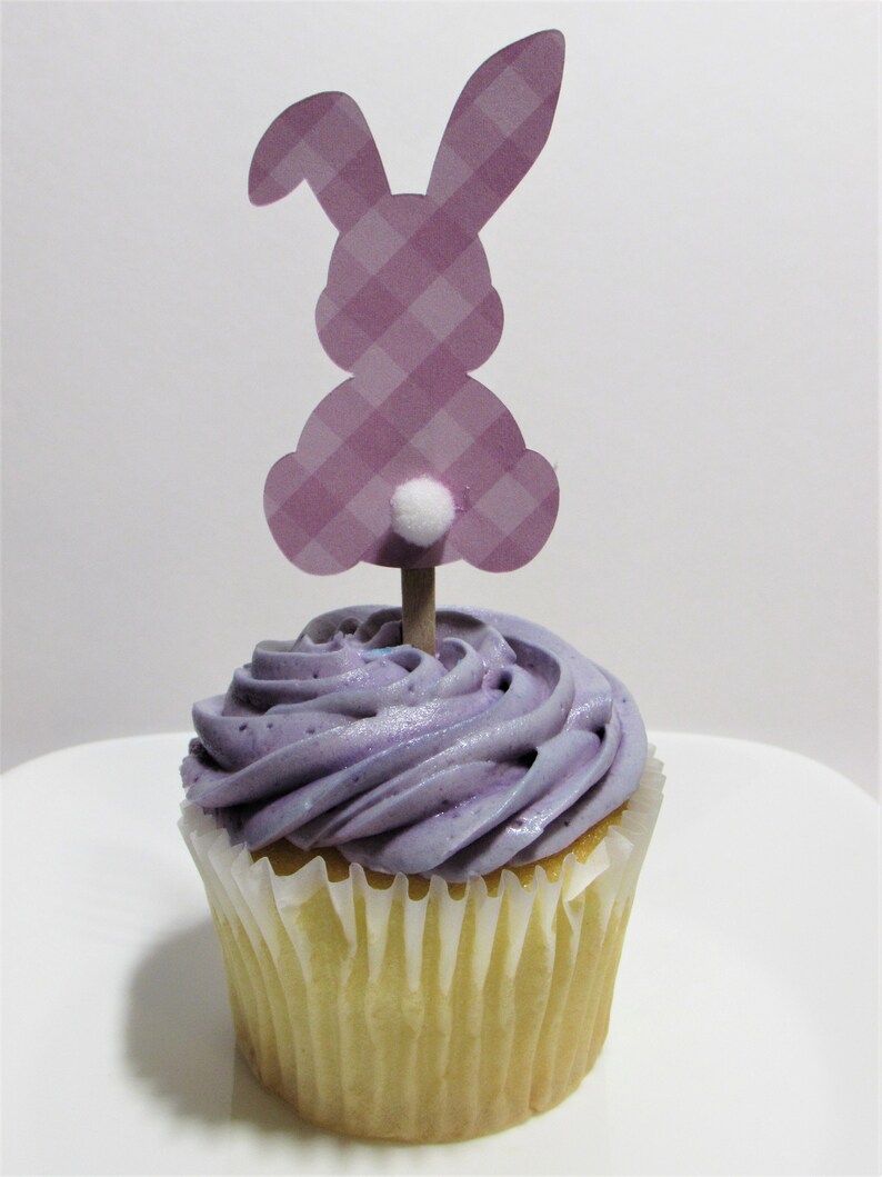 Easter Bunny Cupcake Toppers - Pastel Gingham Cupcake Toppers - Easter ...