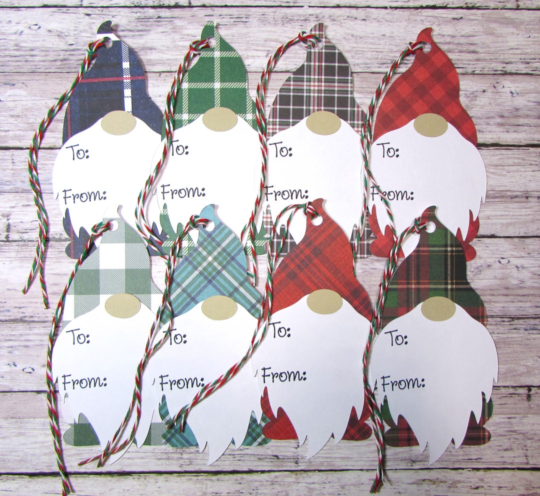 Gnome Christmas Gift Tags - Christmas Gift Tags - 8 PCS - Plaid Gift ...