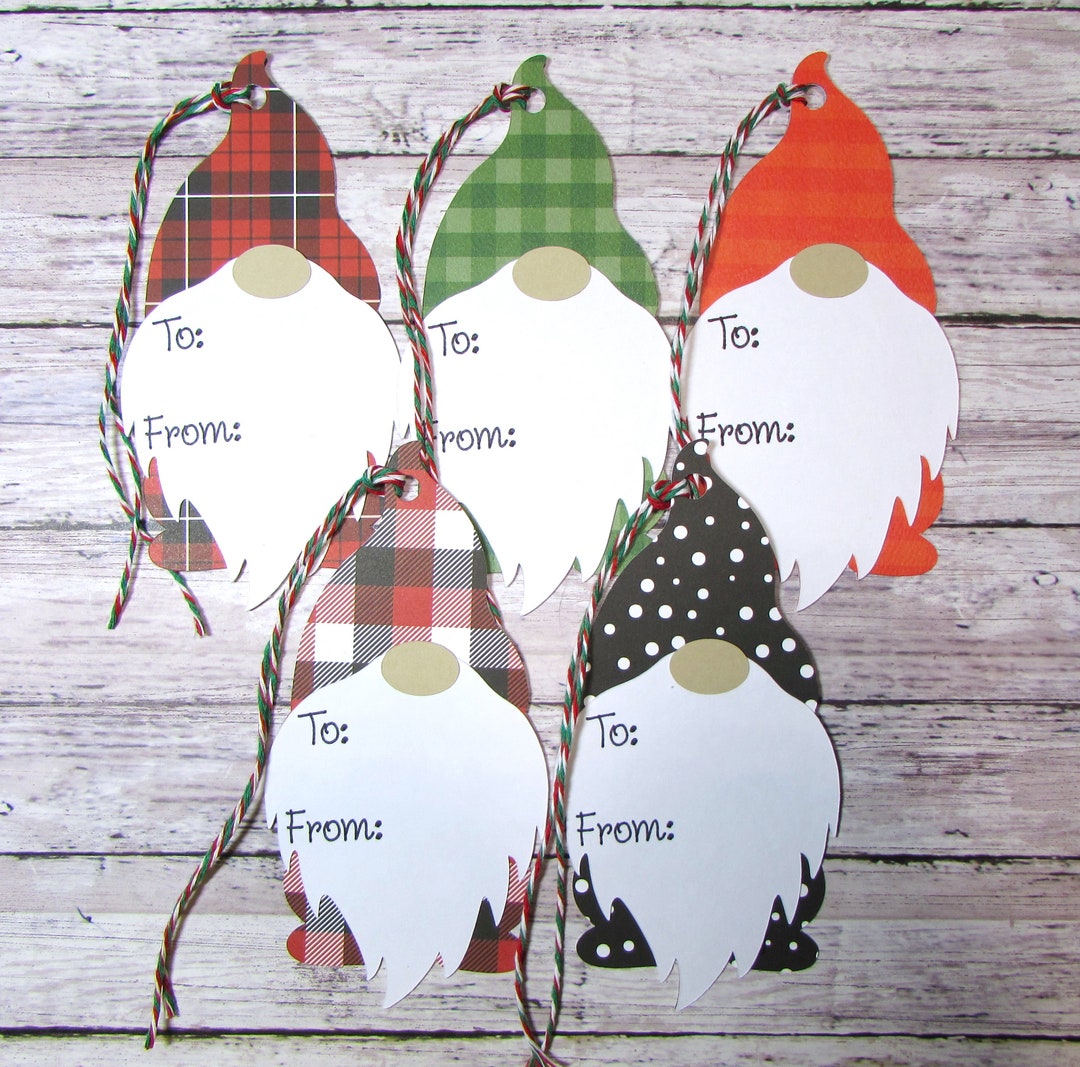 Gnome Christmas Gift Tags - Christmas Gift Tags - 5 PCS - Plaid Gift ...