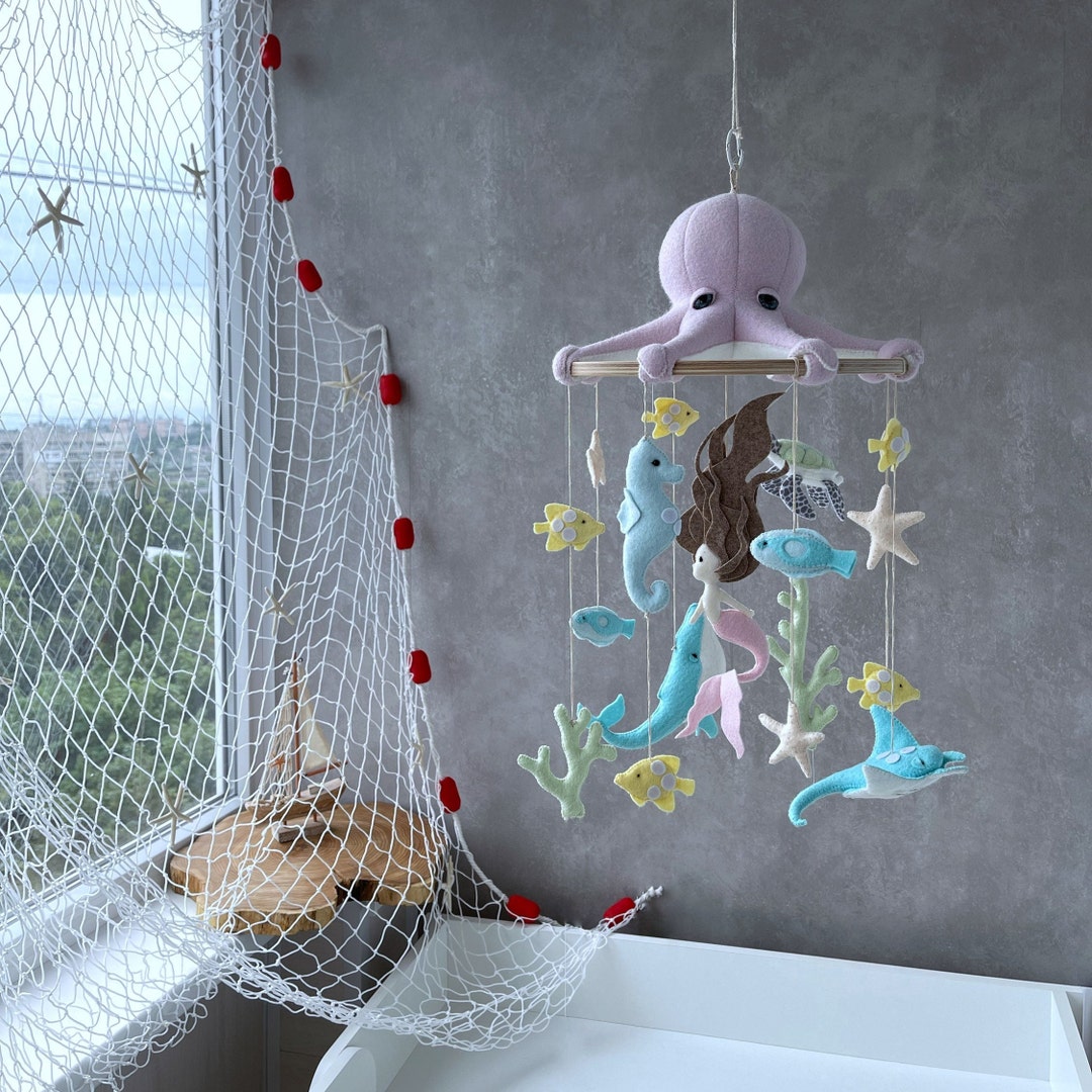 Mermaid Baby Mobile: Nautical Ocean Crib Mobile, Handmade Felt Nursery ...