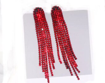 Long Red Earrings | Etsy