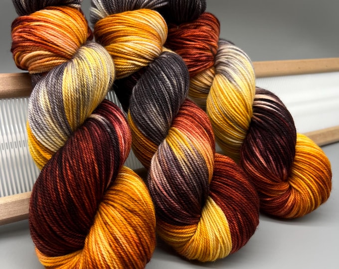 Inferno Hand Dyed Superwash Merino Wool Yarn: Fiery Red Orange Gray ...
