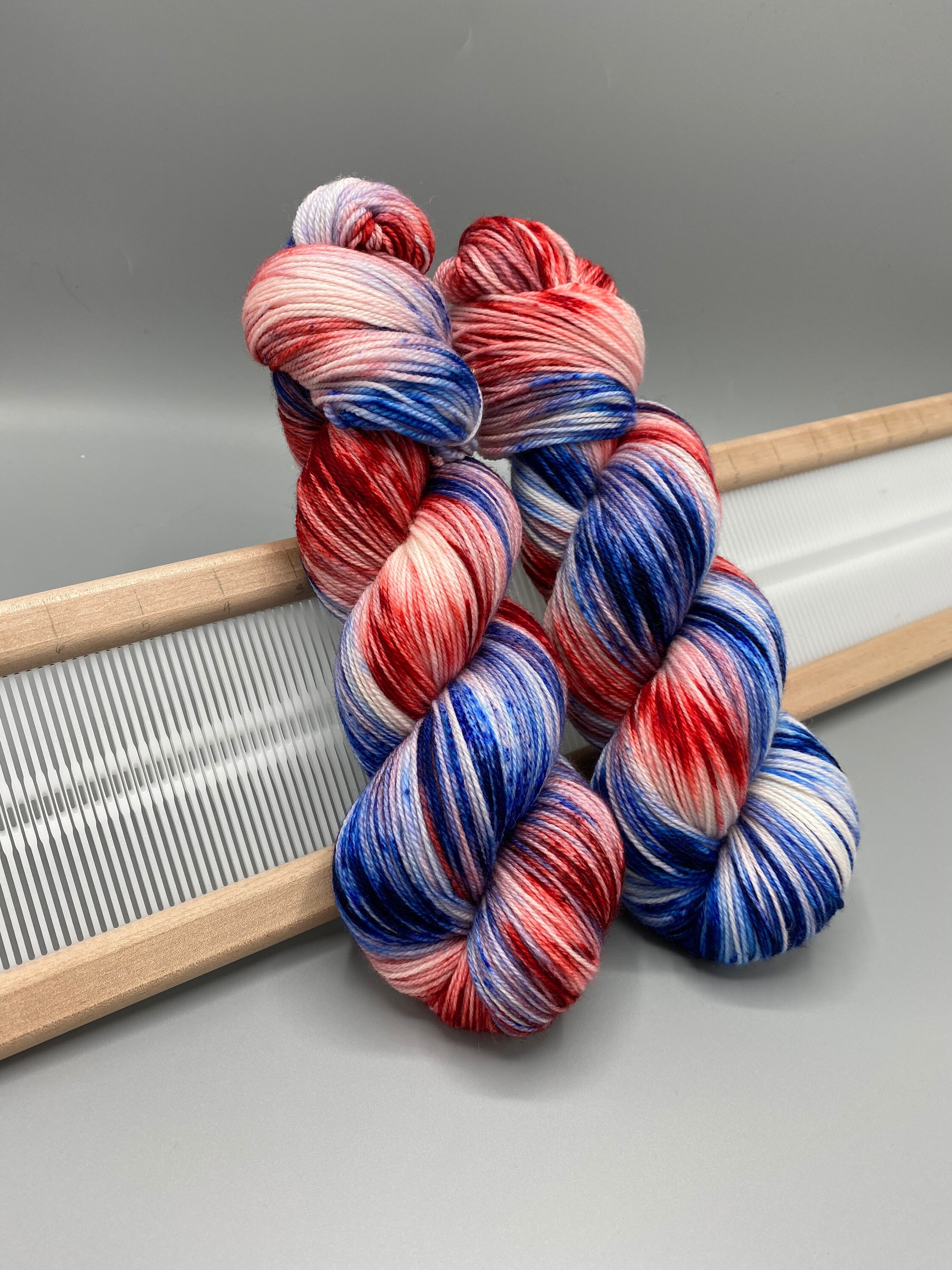Red White and Blue hand dyed yarn lace / sock / fingering | Etsy