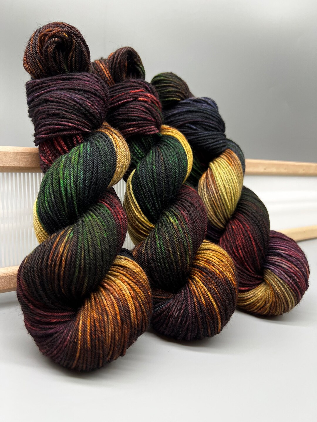 Cozy Autumn Hand Dyed Yarn Dk Green / Brown / Red Yarn Superwash Merino ...
