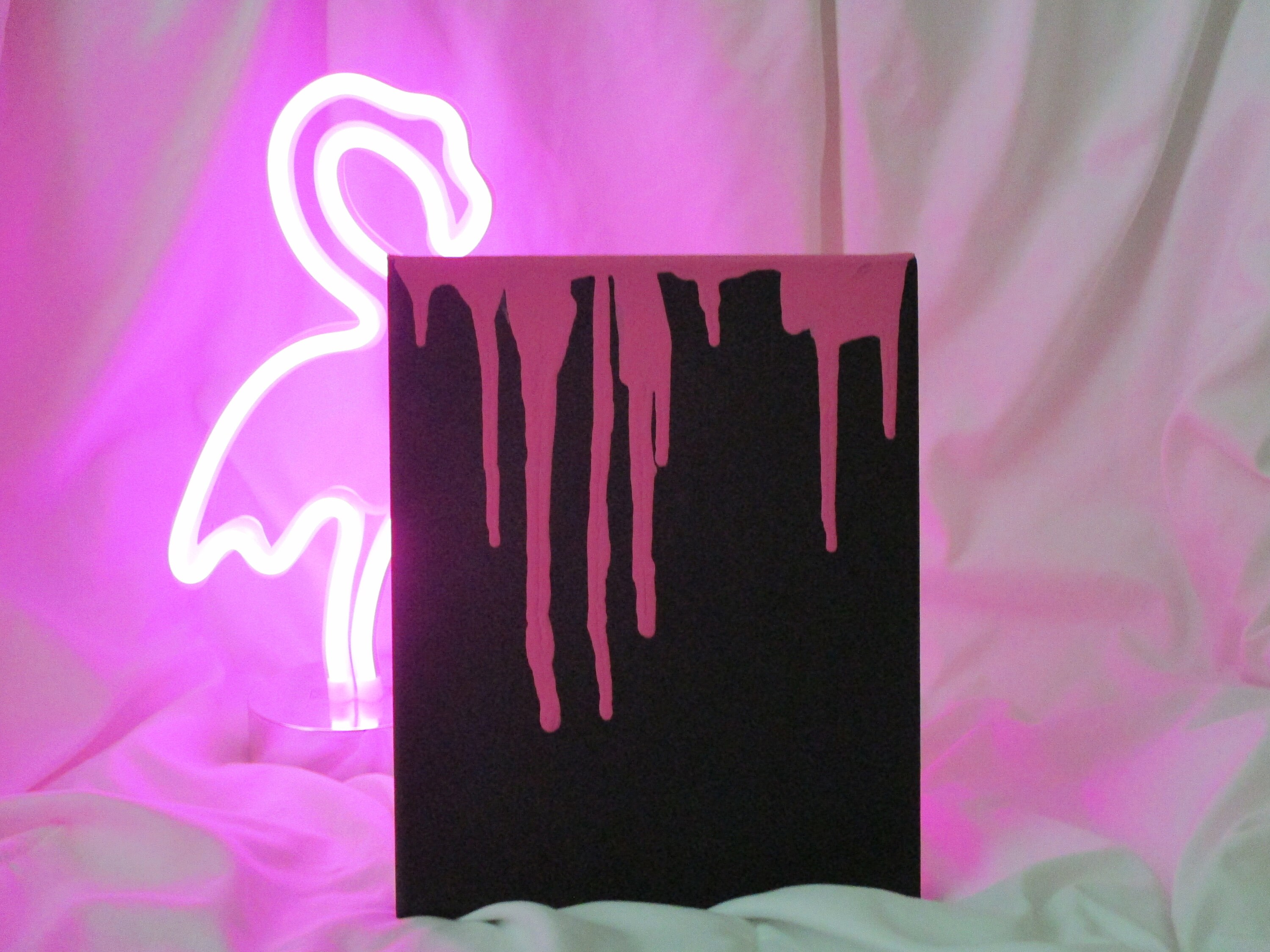 ORIGINAL Pink Paint Drizzle Against Black Background Painting - Etsy