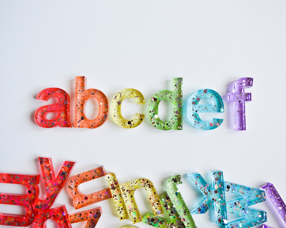 Rainbow Glitter Resin Alphabet Set: Sensory Learning Letters - Etsy
