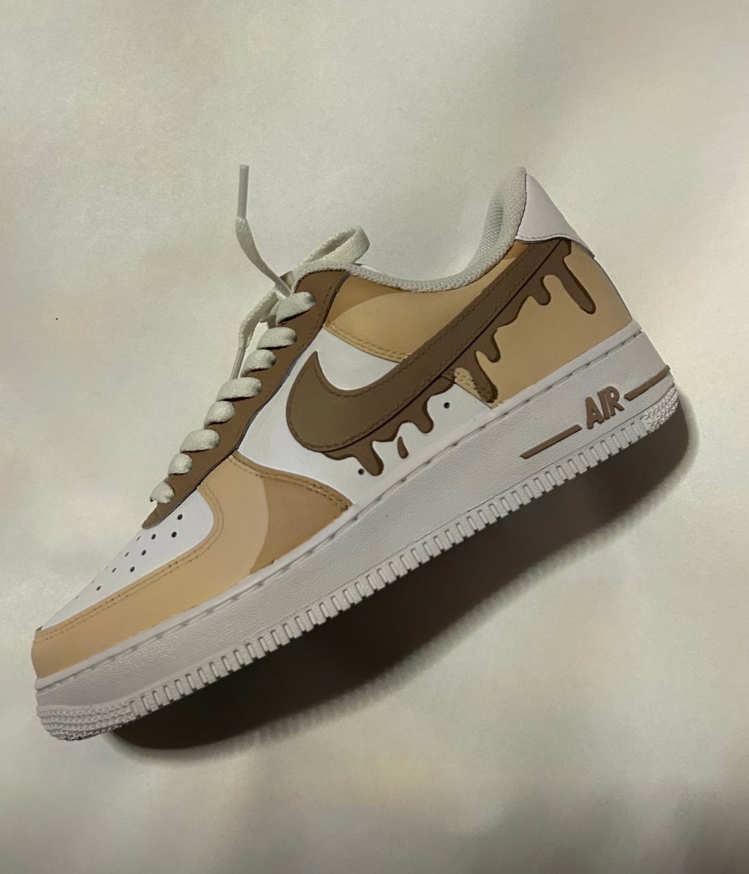 Dripped Beige Nike Air Forces - Etsy