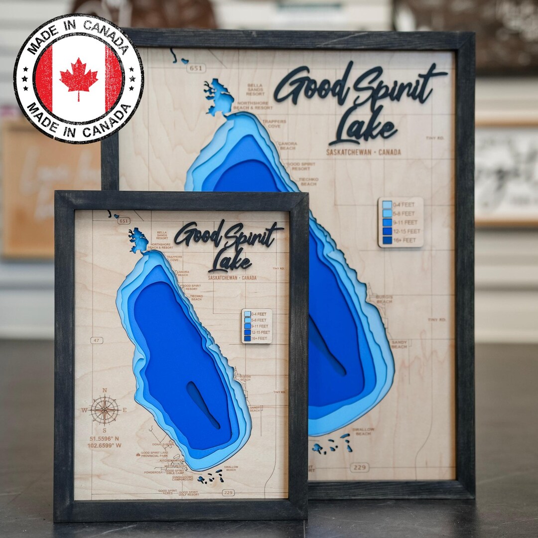 Good Spirit Lake 3D Wood Map – Handcrafted Bathymetric Art From ...