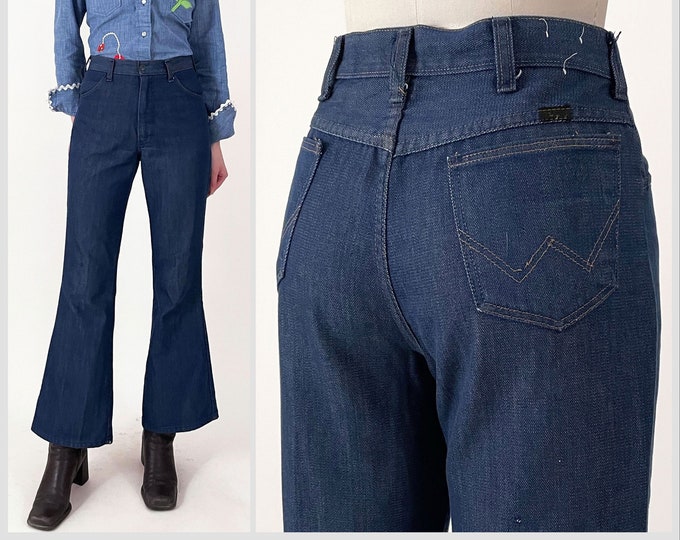 60s 70s Wrangler Bell Bottom Jeans | High Waisted Snap Button Talon Zip ...