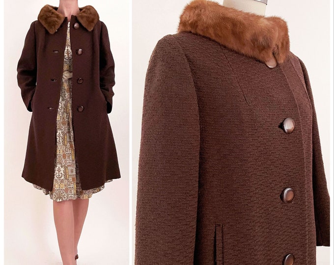 60s Stevens Hockanum Montera Swing Coat With Mink Collar | Mid Century ...