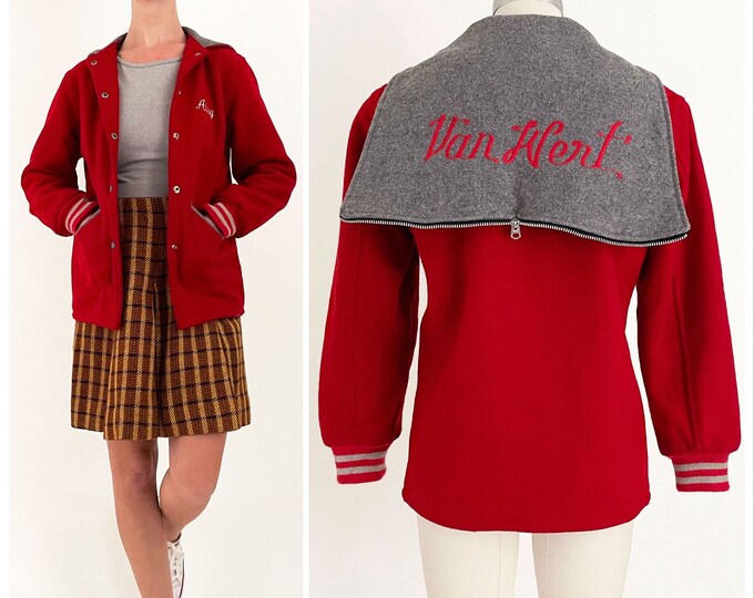 80s Red Wool Varsity Cheer Jacket | Hatchers Sportswear Embroidered ...