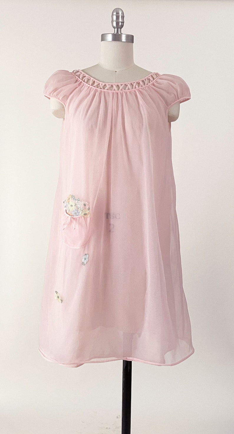 60s Pink Floral Embroidered Negligee Sheer Pink Nylon Slip - Etsy