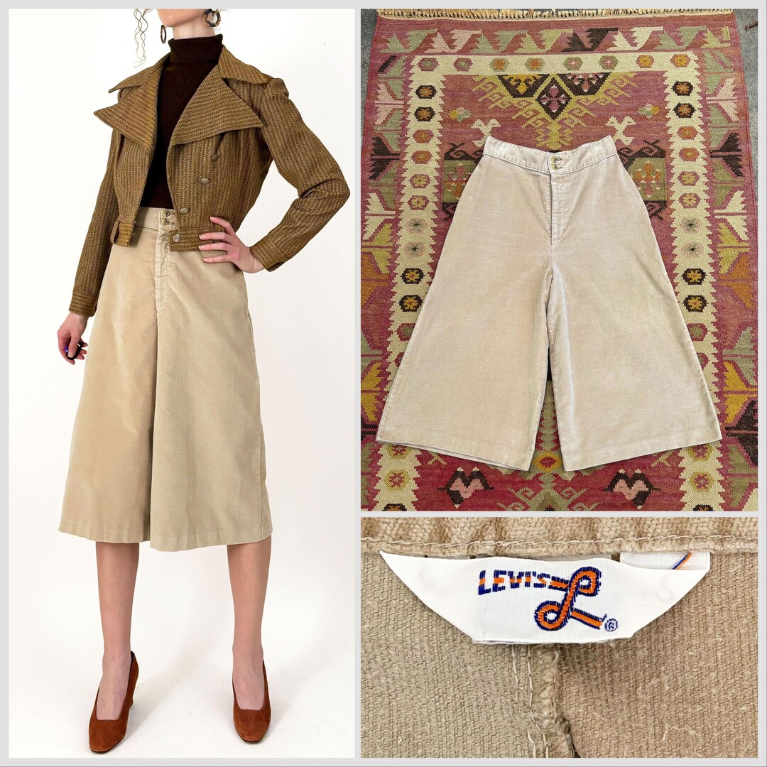70s Levi's Gaucho Pants Levi's Cursive L High Waisted Velour Wide Leg ...