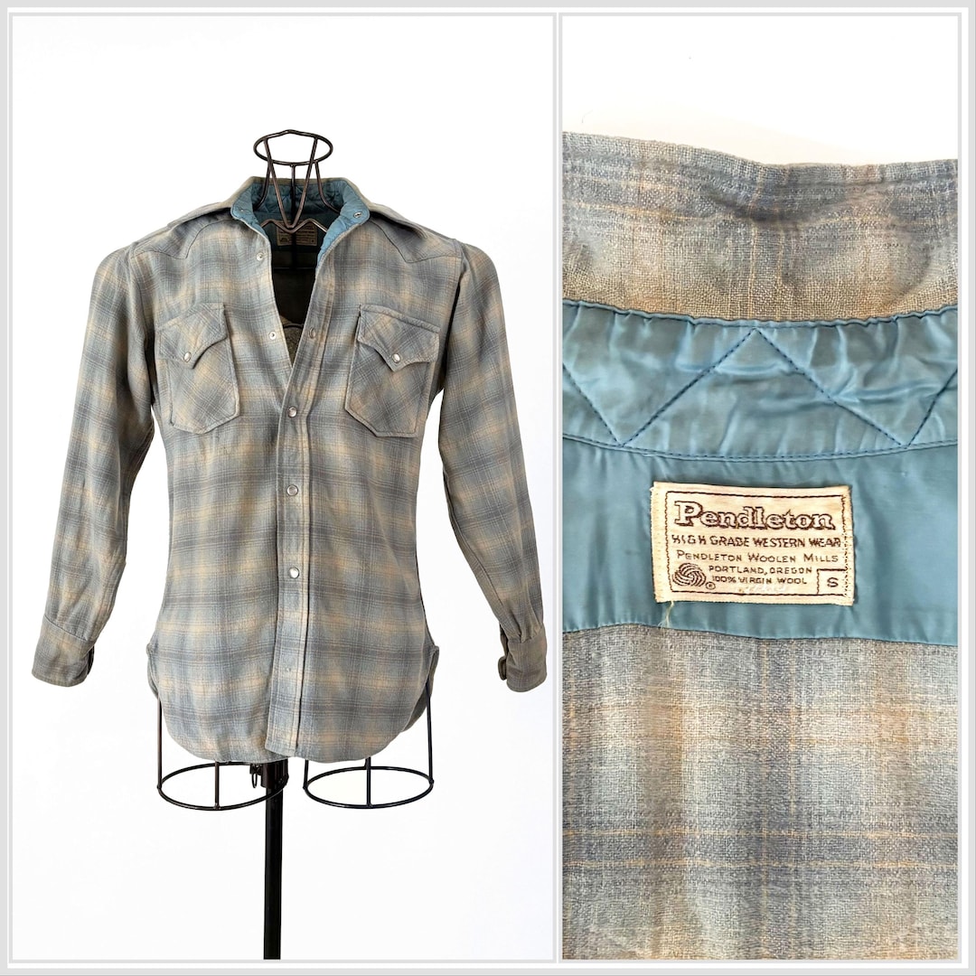 70s Pendleton Western Wear Plaid Pearl Snap Shirt | Blue Grey Plaid ...