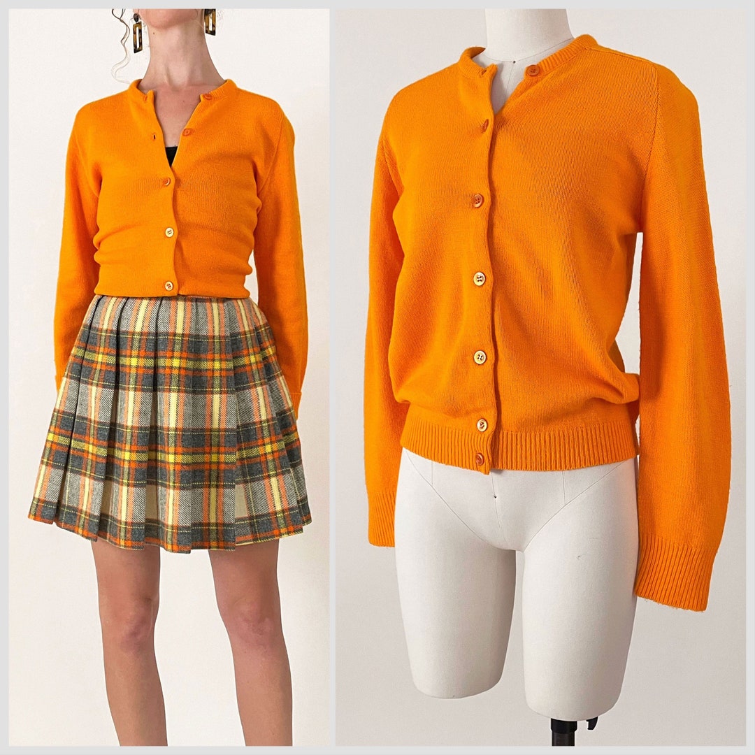 60s Tangerine Orange Acrylic Cardigan | Dotty Mann of Cleveland Orange ...