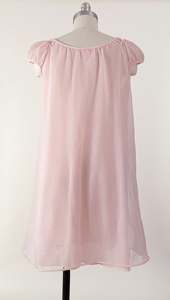 60s Pink Floral Embroidered Negligee | Sheer Pink Nyl… - Gem