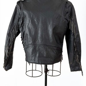 Vintage Black Leather Fringe Motorcycle Jacket 80s 90s Distressed ...