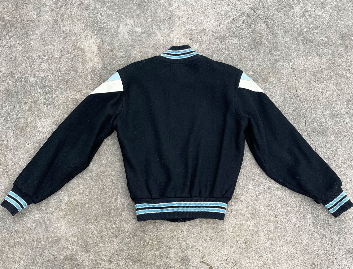 Vintage Wool and Leather Chainstitch Varsity Jacket Black - Etsy