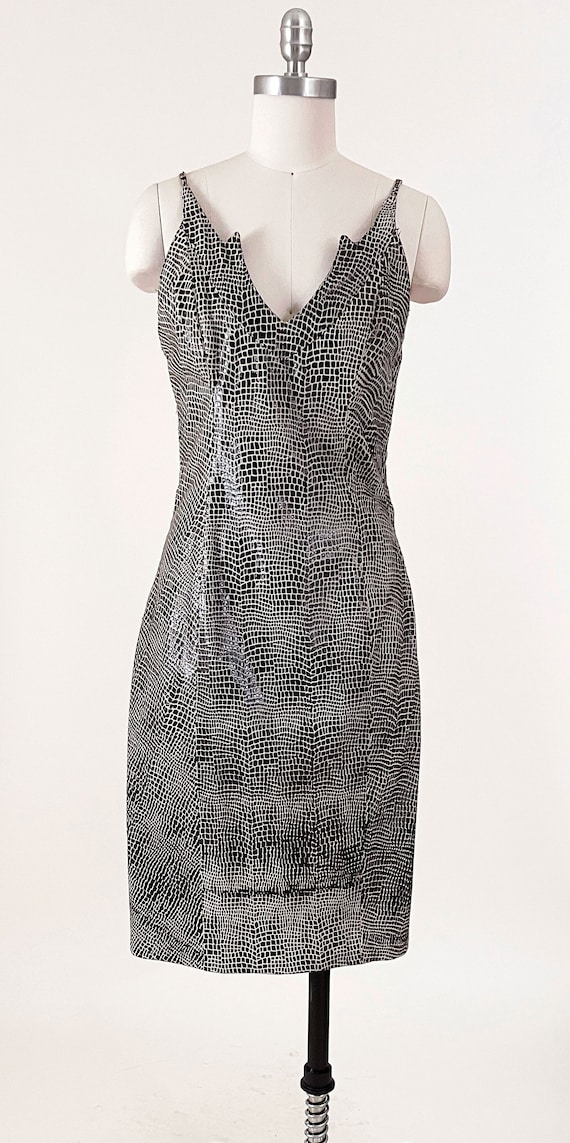 80s Snakeskin Crocodile Leather Dress | Black and Whi… - Gem