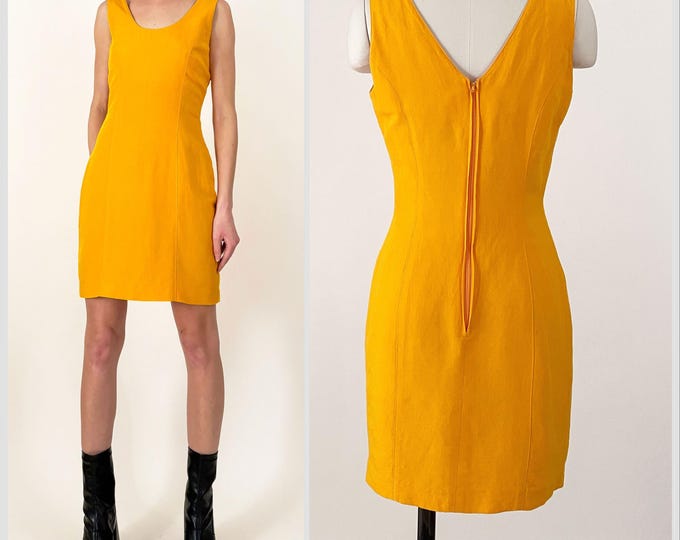 90s Yellow Gold Linen Minidress | BP Nordstrom Minimalist Marigold ...