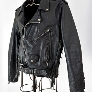 Vintage Black Leather Fringe Motorcycle Jacket 80s 90s Distressed ...