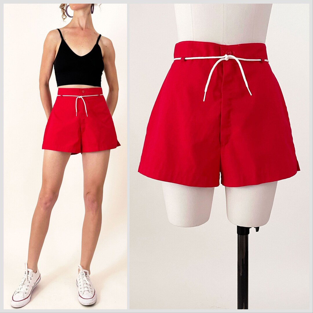 70s Red Tie Belt High Waisted Shorts | Coqui Tie Front Disco High Rise ...