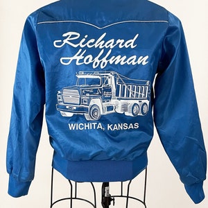 80s Blue Satin Trucking Bomber Jacket Richard Hoffman Trucking Wichita ...