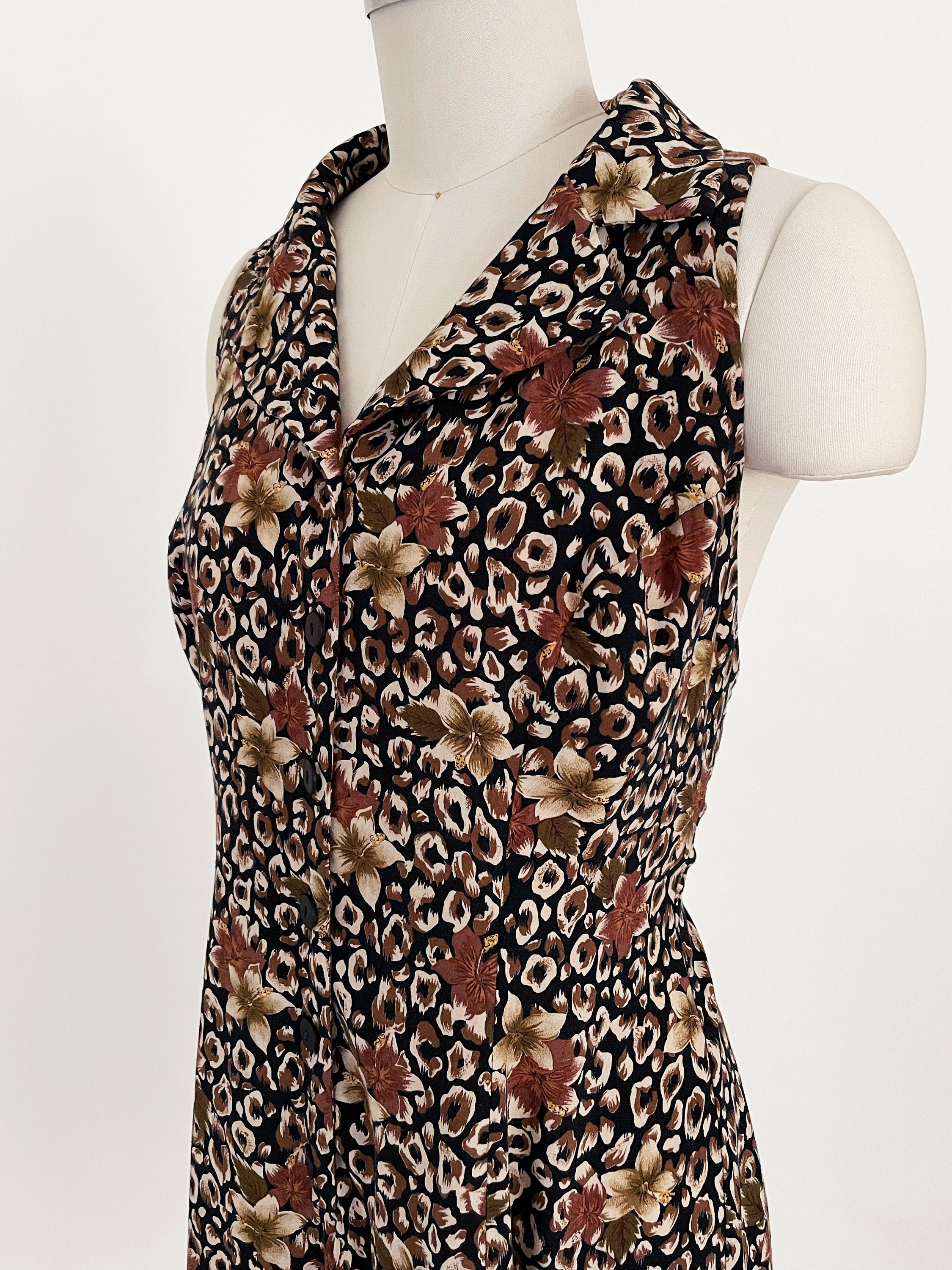 90s Floral Leopard Print Halter Top Romper Tropical Floral | Etsy