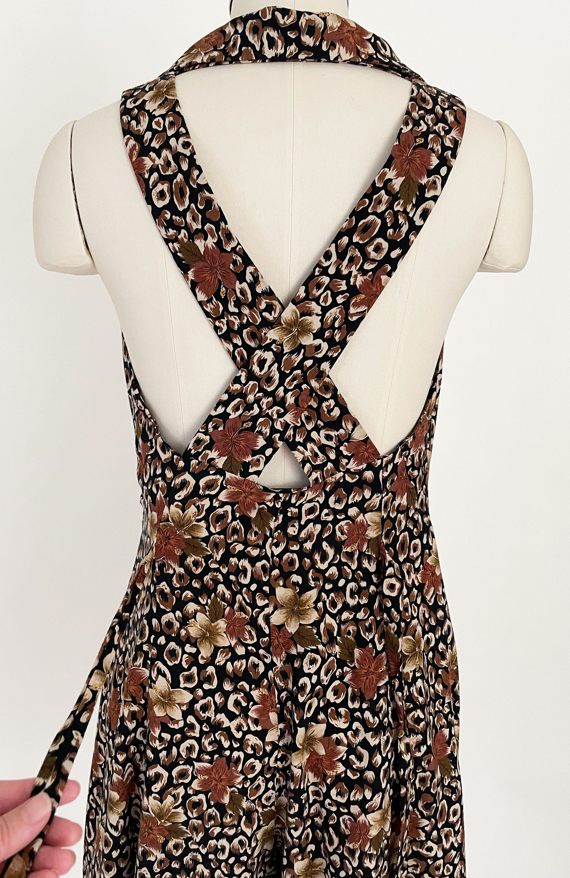 90s Floral Leopard Print Halter Top Romper Tropical Floral | Etsy