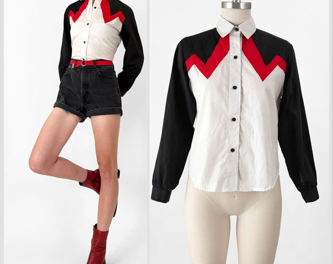 80s Roper Red and Black Color Block Western Shirt | Cowboy Rodeo Bold ...