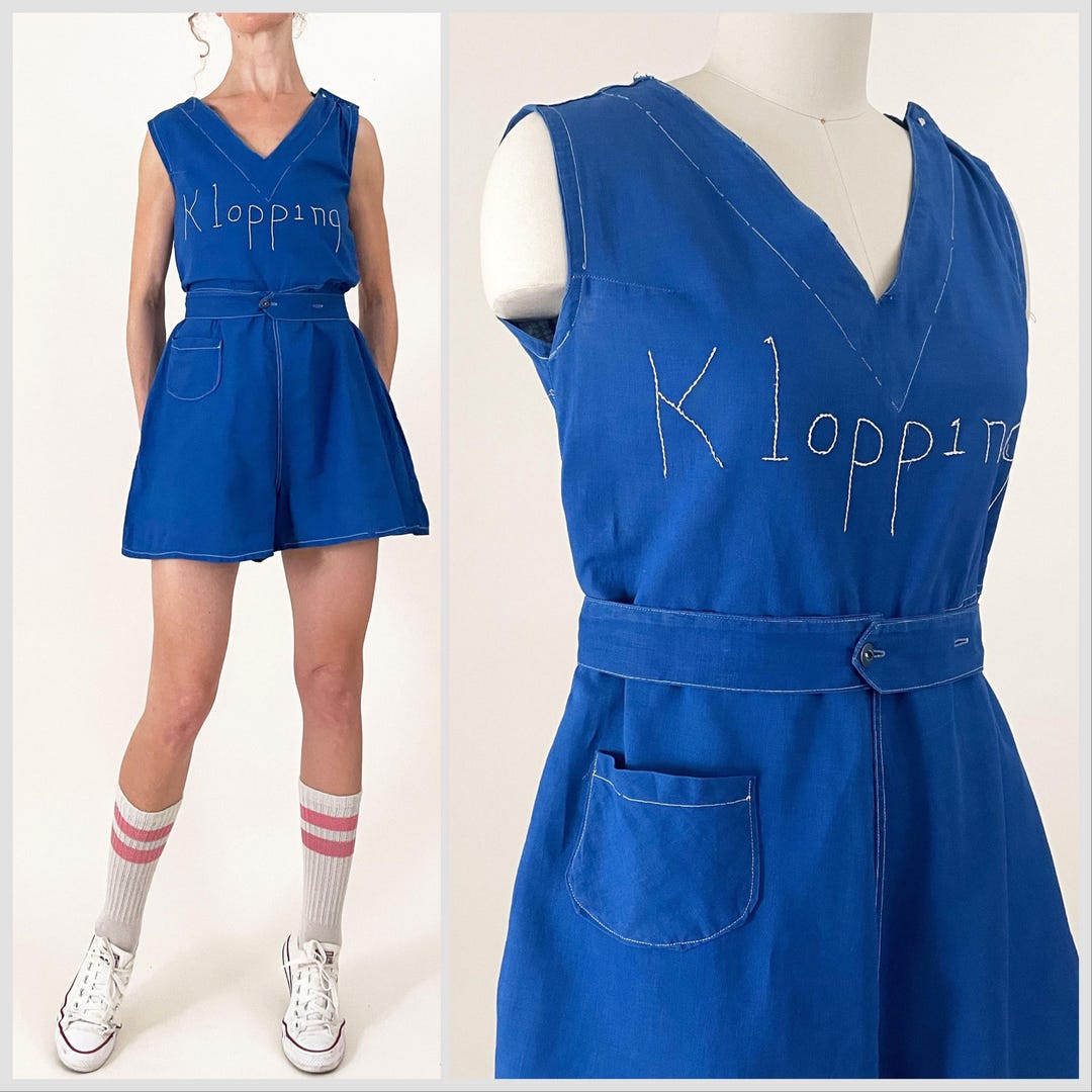 1930s Embroidered Gym Suit | Royal Blue Belted Gym Romper | Small - Etsy