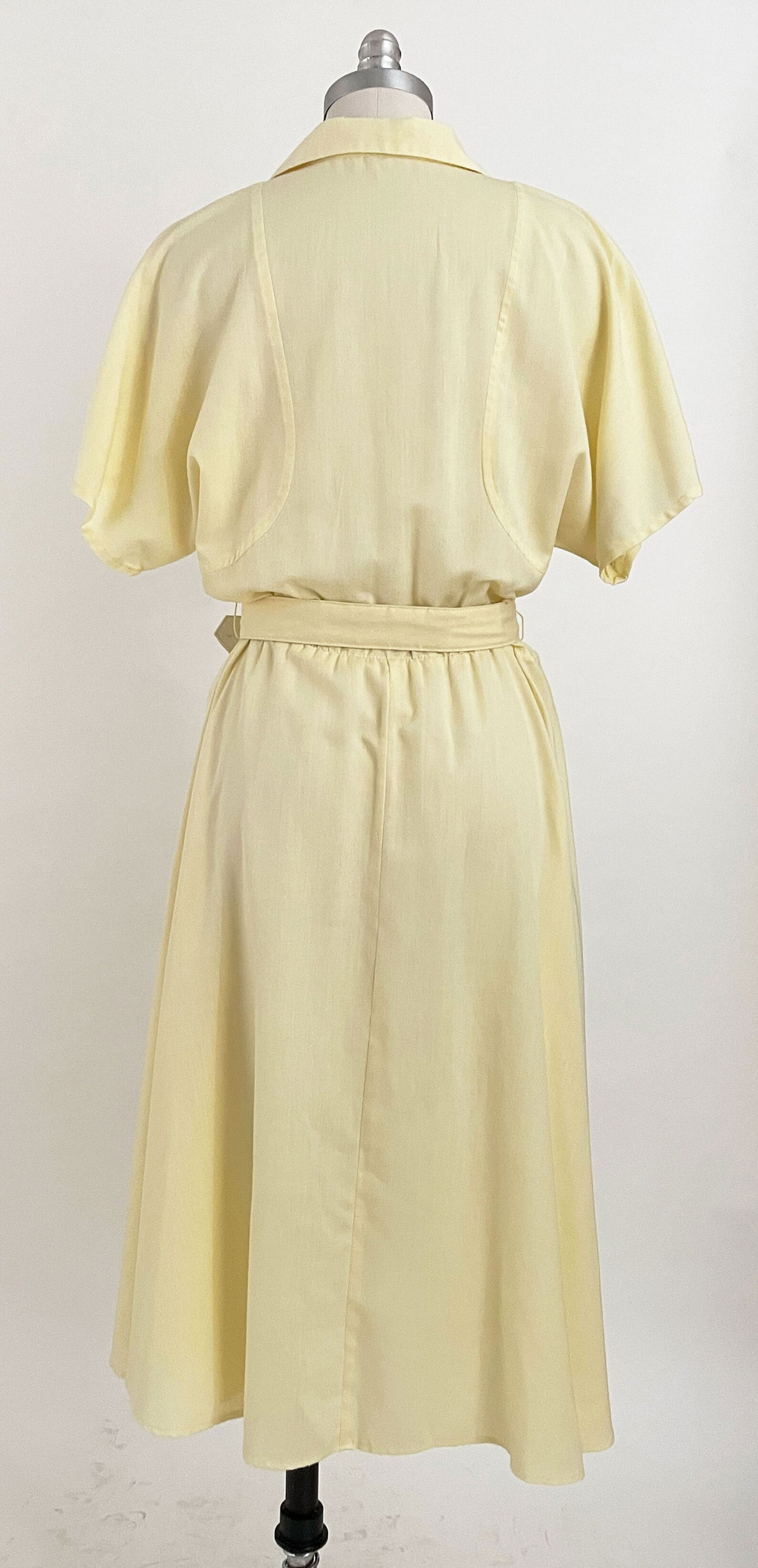 80s Yellow Belted Midi Dress Pale Yellow Shirtwaist Midi - Etsy