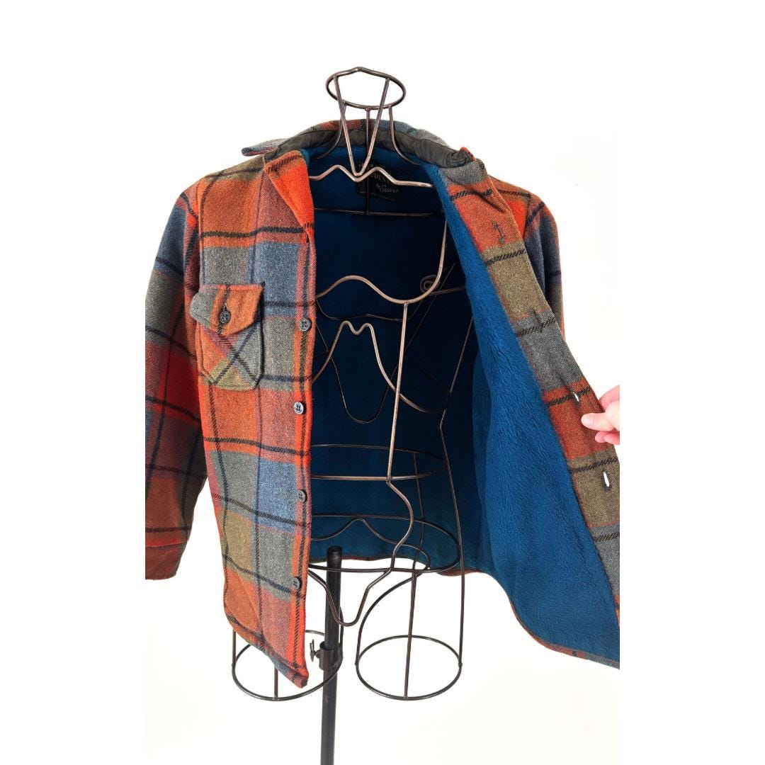 70s Sears Blanket Lined Plaid Wool Coat Fleece Lined Wool CPO Jacket ...