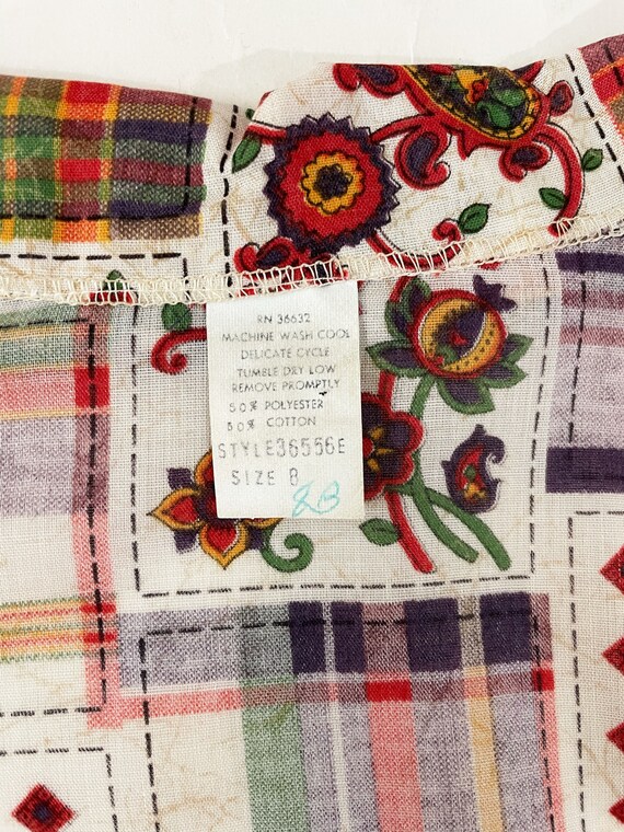 70s Mod Patchwork Print Button Front Dress | Boho Pat… - Gem