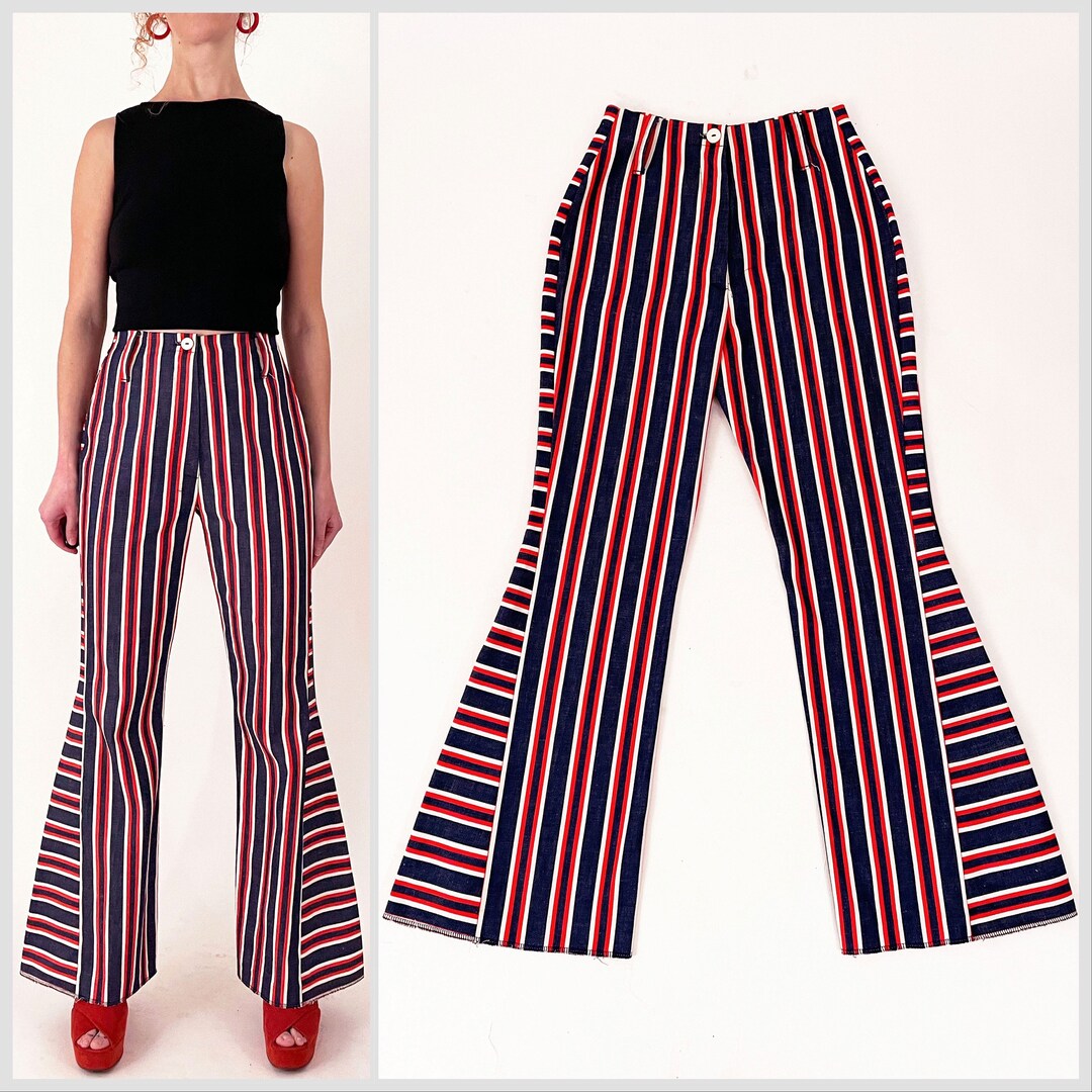 60s 70s Red White and Blue Striped Bell Bottoms High Waisted - Etsy