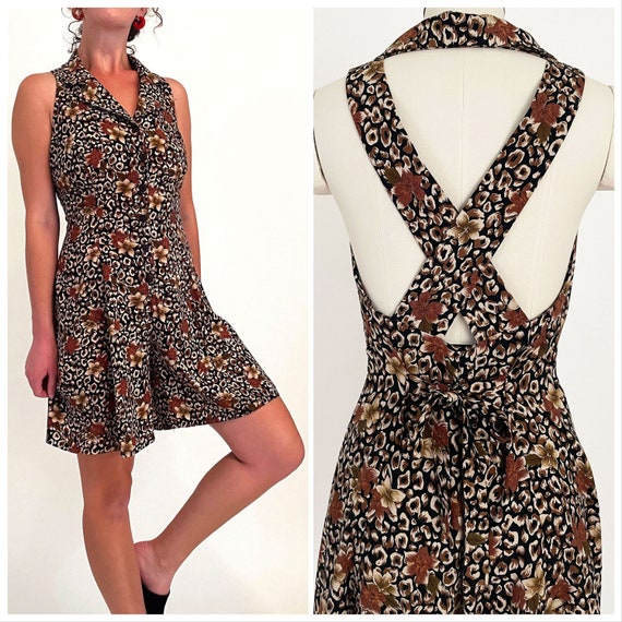 90s Floral Leopard Print Halter Top Romper Tropical Floral | Etsy