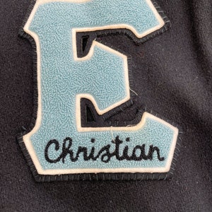 Vintage Wool and Leather Chainstitch Varsity Jacket | Black and Blue ...