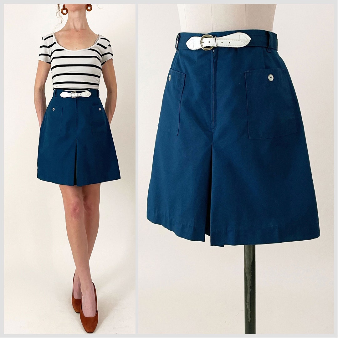 70s Navy Blue Belted Culottes Gator of Florida High Waisted Culotte ...