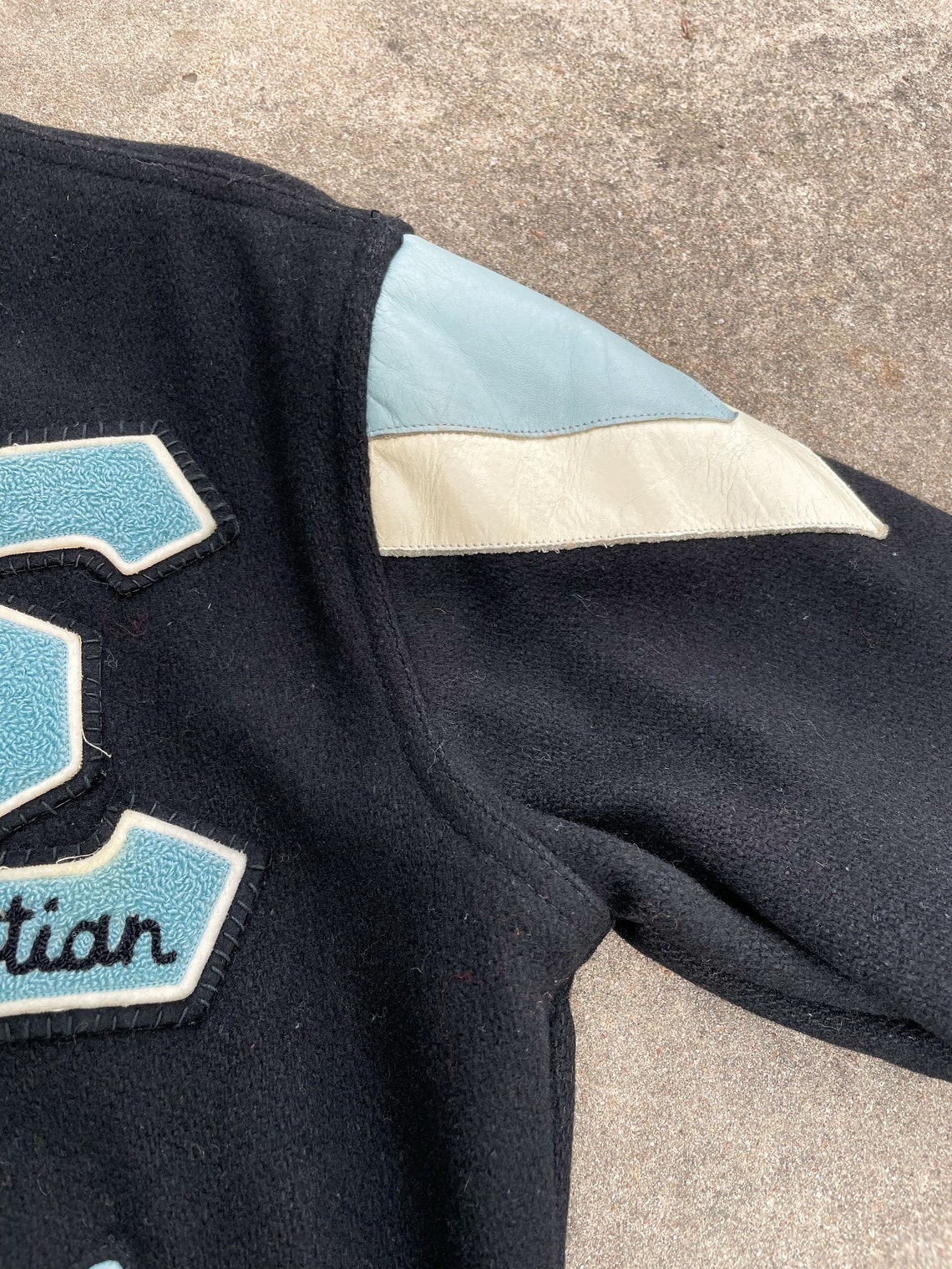 Vintage Wool and Leather Chainstitch Varsity Jacket Black - Etsy