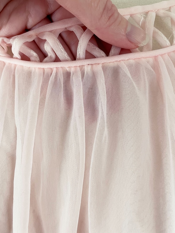 60s Pink Floral Embroidered Negligee | Sheer Pink Nyl… - Gem