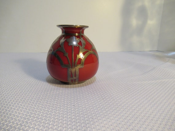 Small Art Nouveau Cased Red Art Glass Vase With Silver Overlay | Etsy